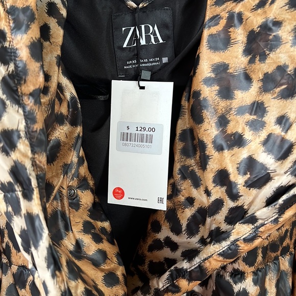 Zara | Jackets & Coats | Zara Leopard Print Puffer Jacket With Hood ...